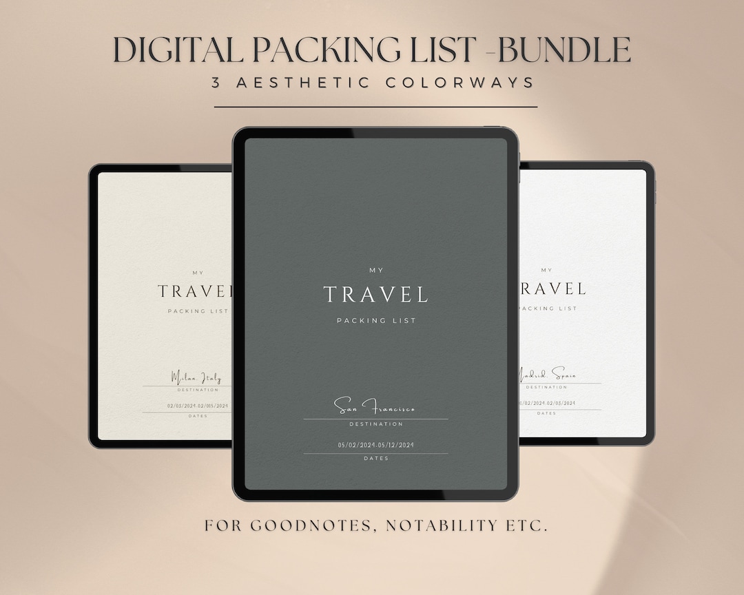 Digital Travel Packing List | Packing List Goodnotes | Vacation Packing ...