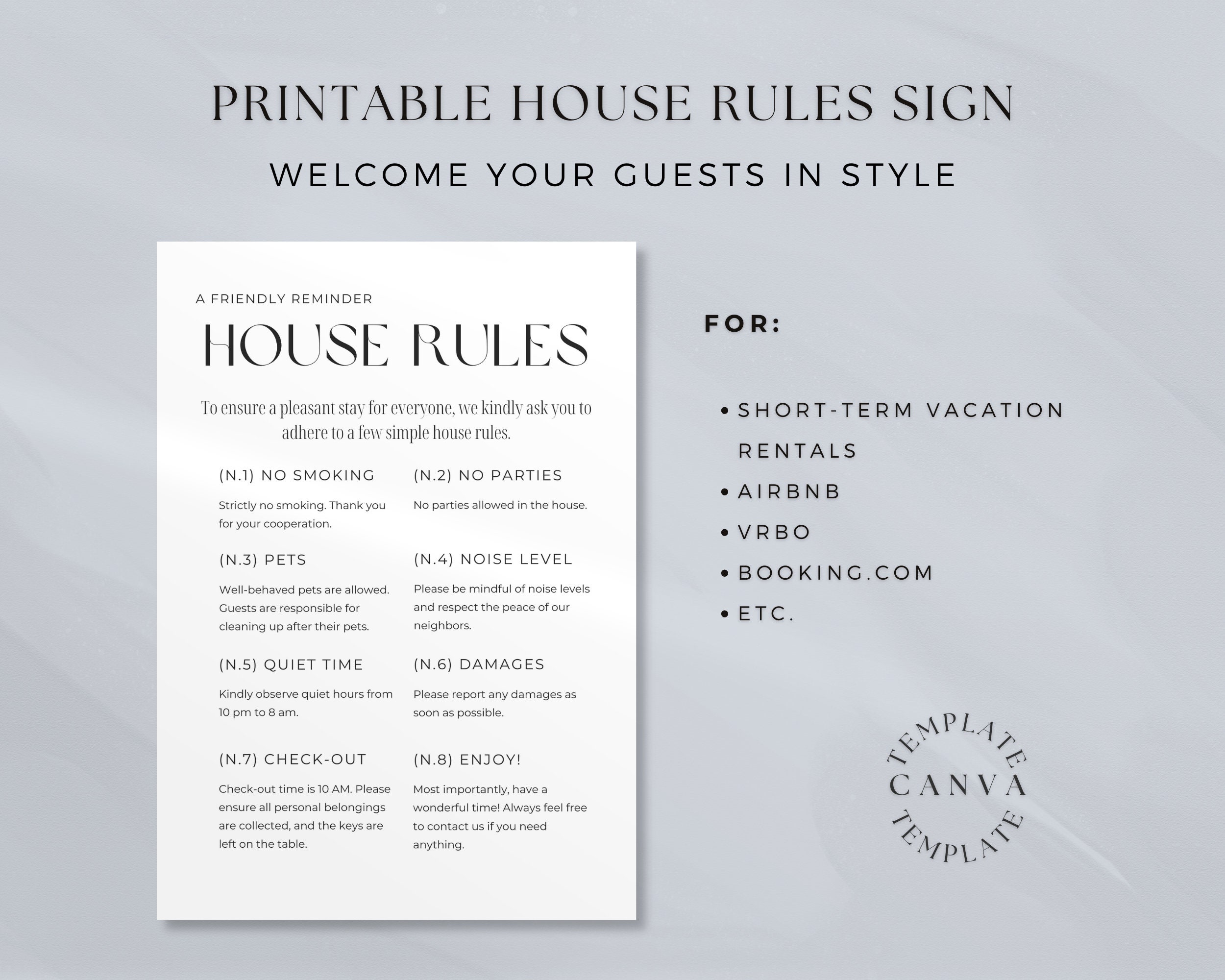 Airbnb House Rules Sign | House Rules Poster | Vacation Rental ...
