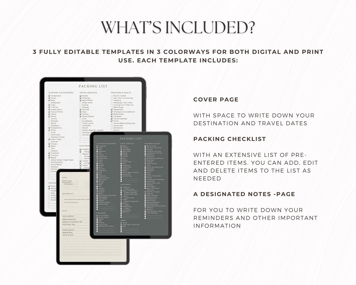 Editable Travel Packing List | Canva Packing List Bundle | Vacation ...