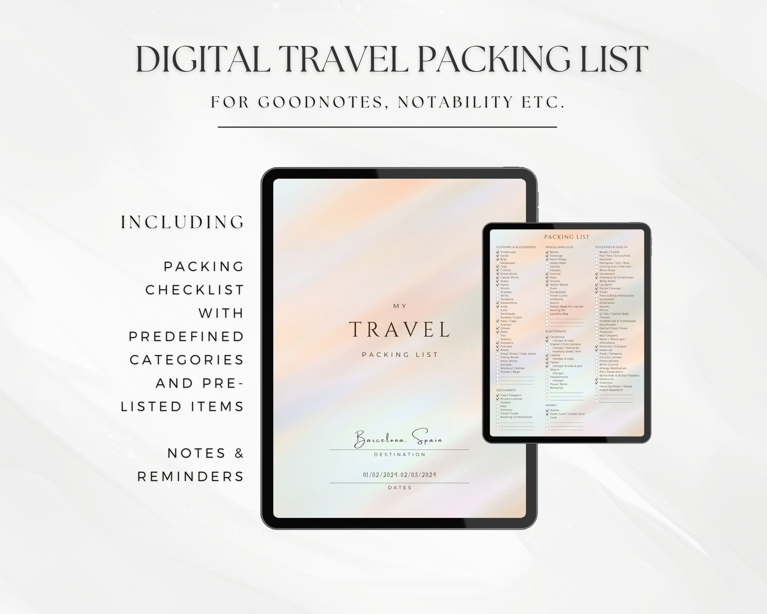 Digital Travel Packing List | Packing List Goodnotes | Vacation Packing ...