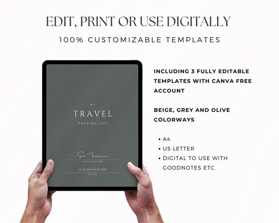 Editable Travel Packing List | Canva Packing List Bundle | Vacation ...