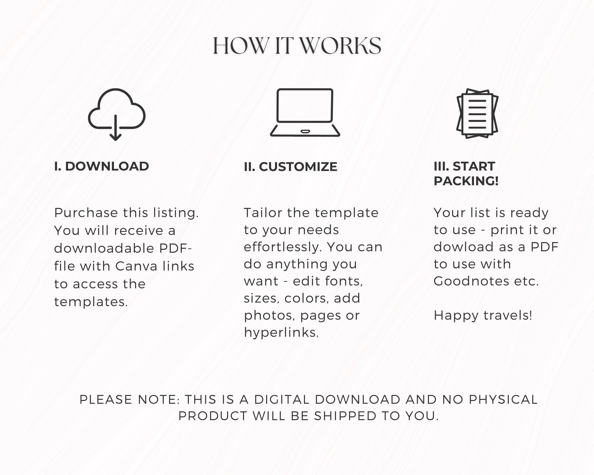 Editable Travel Packing List | Canva Packing List Bundle | Vacation ...