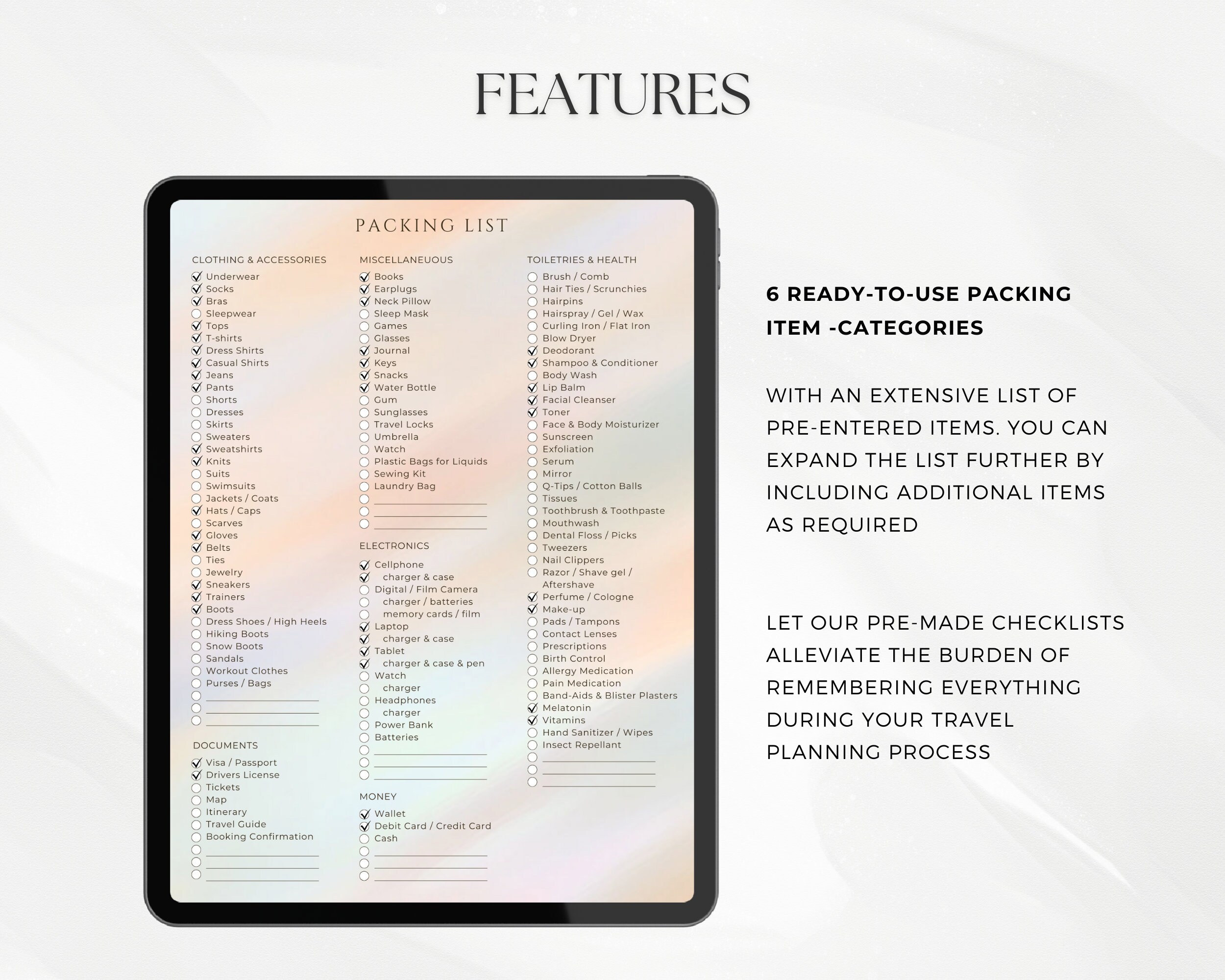 Digital Travel Packing List | Packing List Goodnotes | Vacation Packing ...