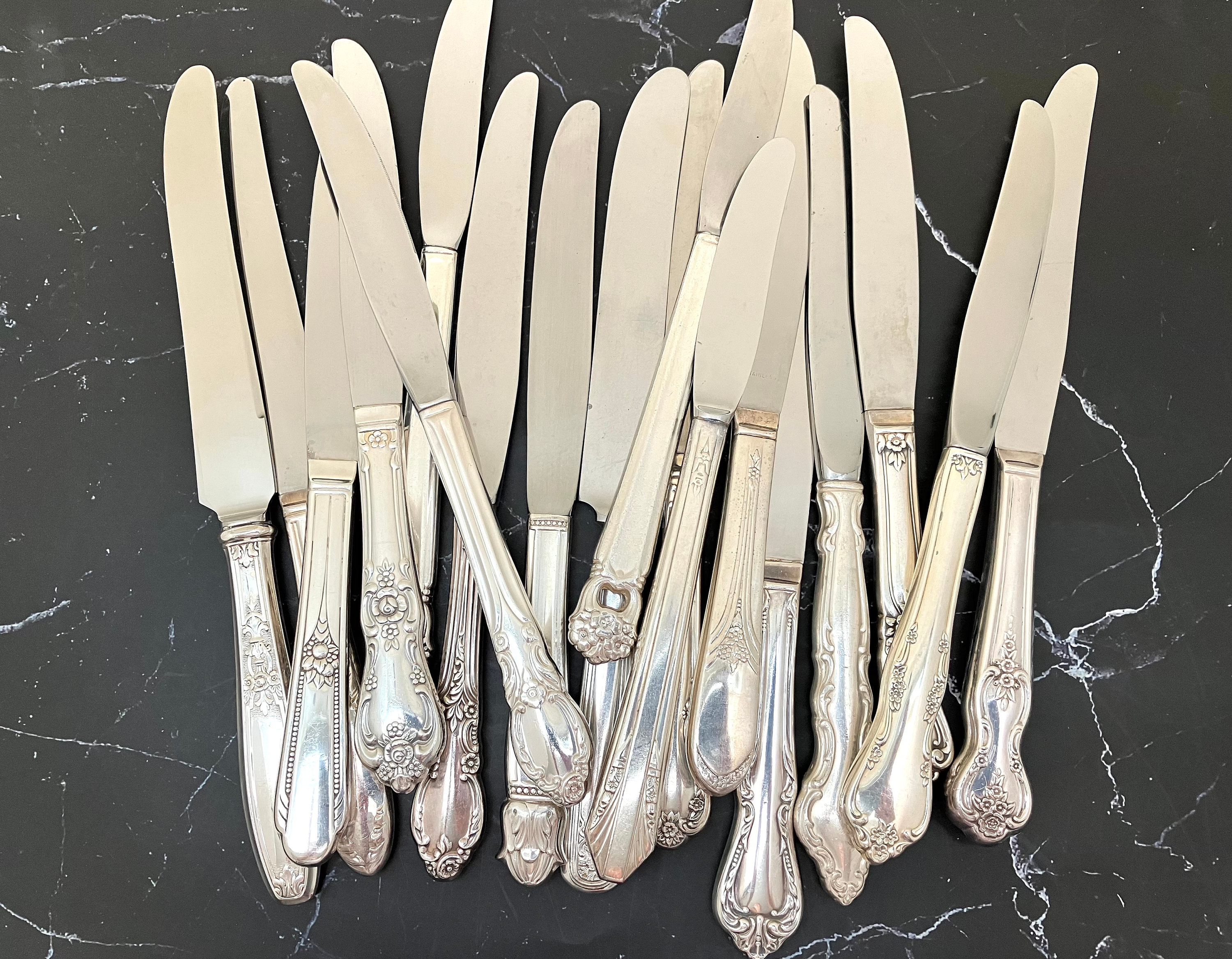 Mismatched Vintage Silver Plate Dinner Knives, Wedding Flatware ...