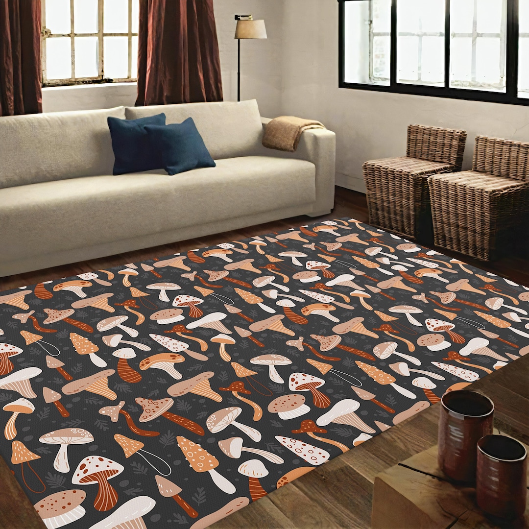 Mushroom Rug, Beige Rug, Mushroom Art Rug, Mushroom Decor, Mushroom ...