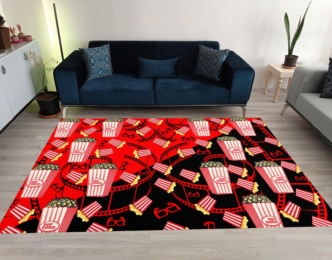 Cinema Room Rug, Cinema Rug, Popcorn Themed Rug, Cinema Themed Rug ...