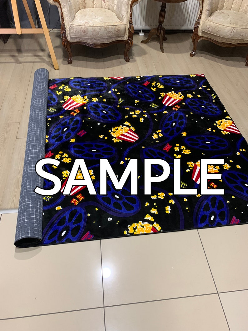 Cinema Rug, Cinema Room Rug, Popcorn Pattern Rug, Cinema Themed Rug ...