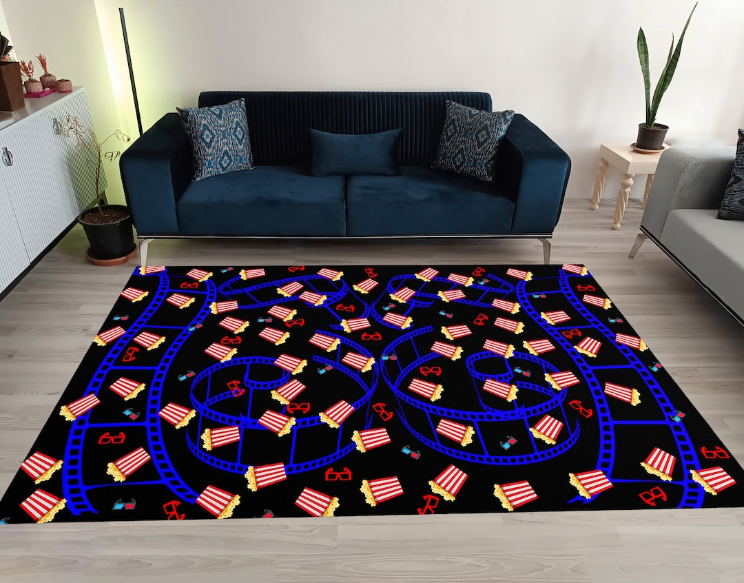 Cinema Rug, Cinema Room Rug, Popcorn Pattern Rug, Cinema Themed Rug ...