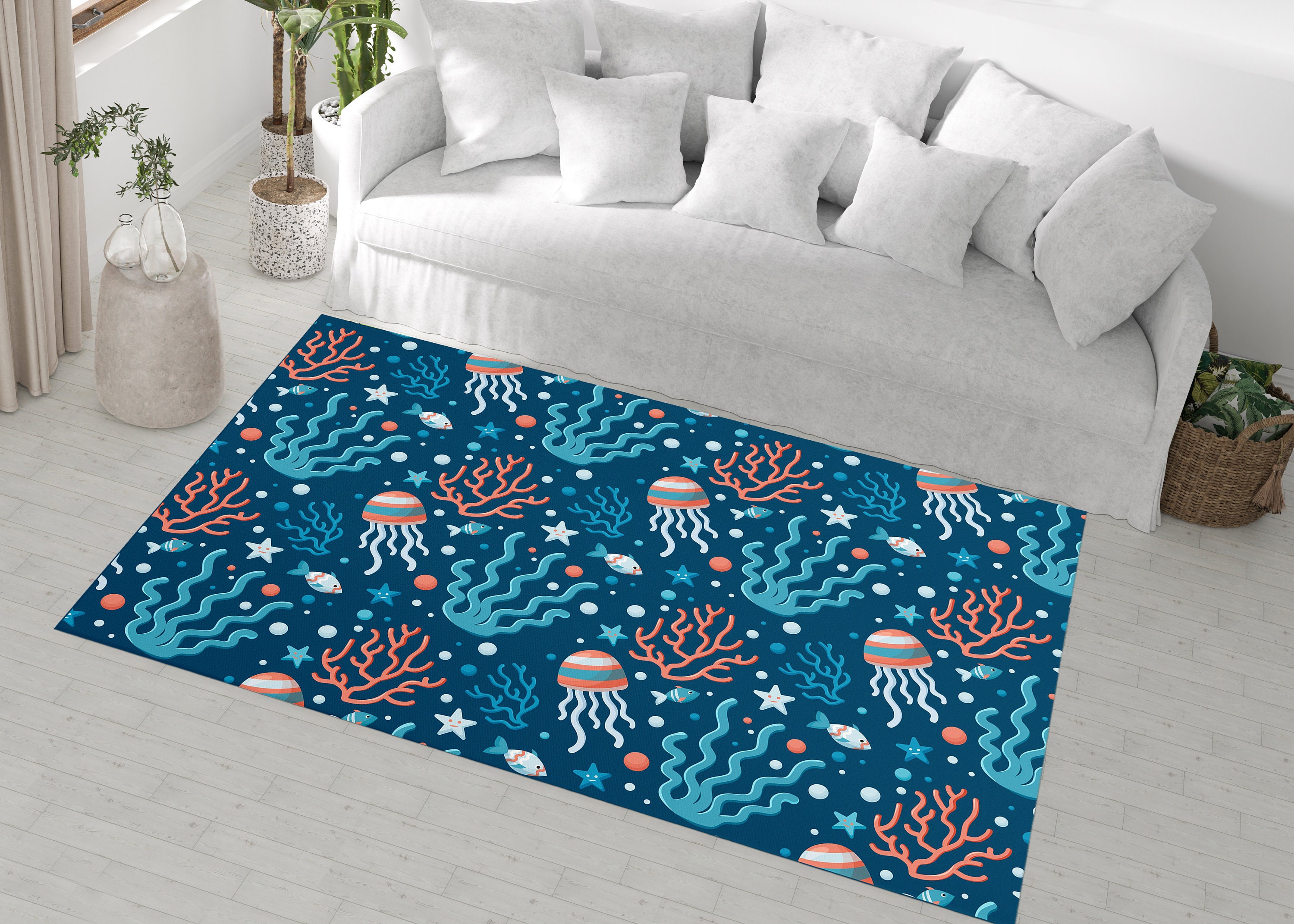 Animal Rug, Coral Pattern Rug, Sea Animals Rug, Sea Rug, Jellyfish Rug ...