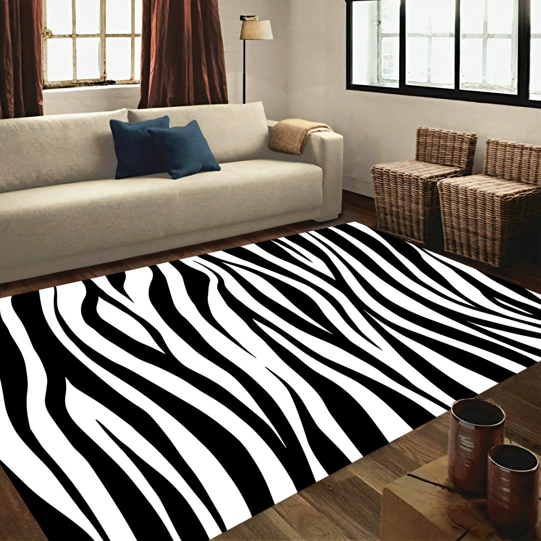 Zebra Skin Pattern Rug, Zebra Rug, Black and White Rug, Zebra Pattern ...