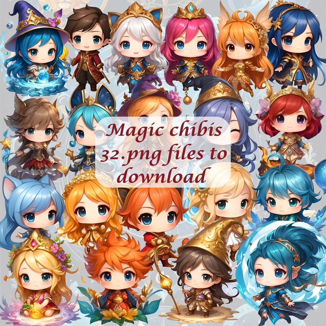 32 Chibi Cliparts, Magic Chibi Dolls, Digital Download PNG, Digital ...
