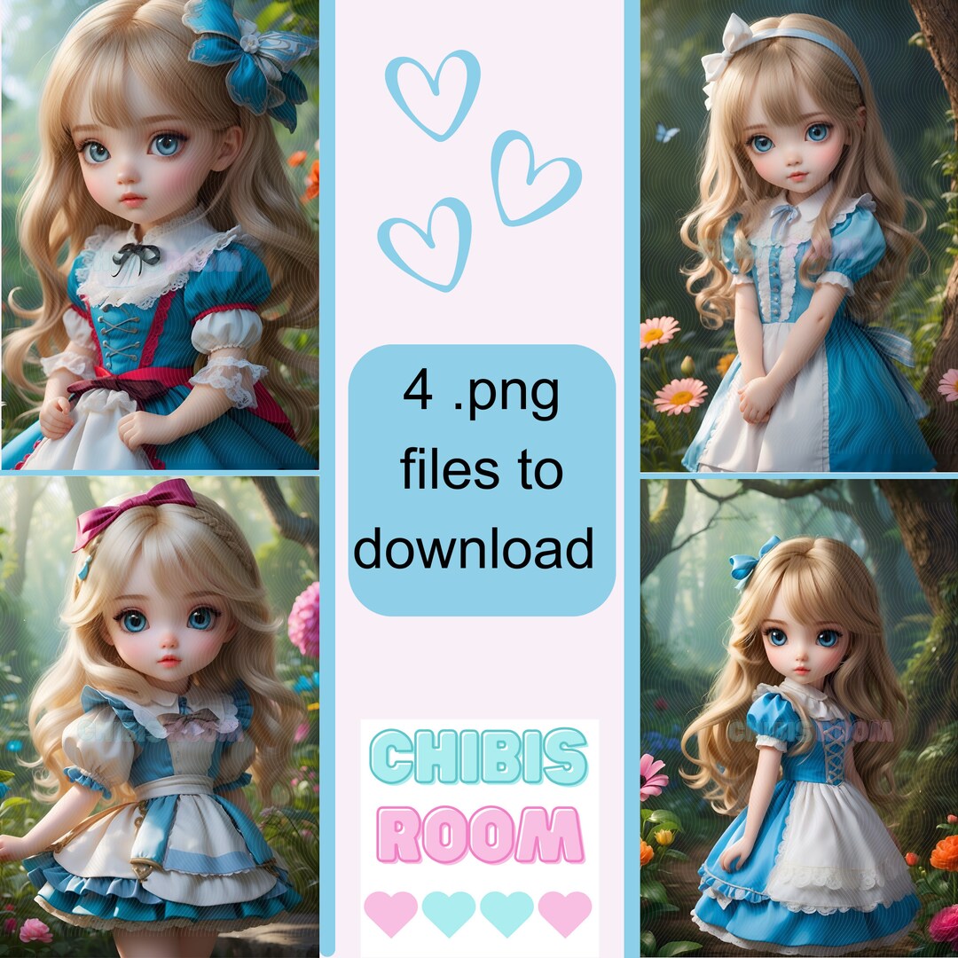 4 Digital Files of Chibi Character to Print, Postcard or Downloadable ...