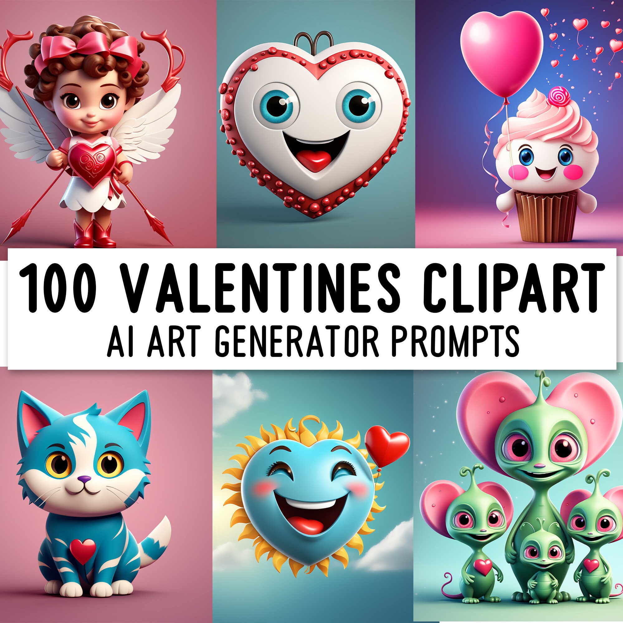 100 Valentines Clipart Prompts - Instant Download for AI Art Generators ...