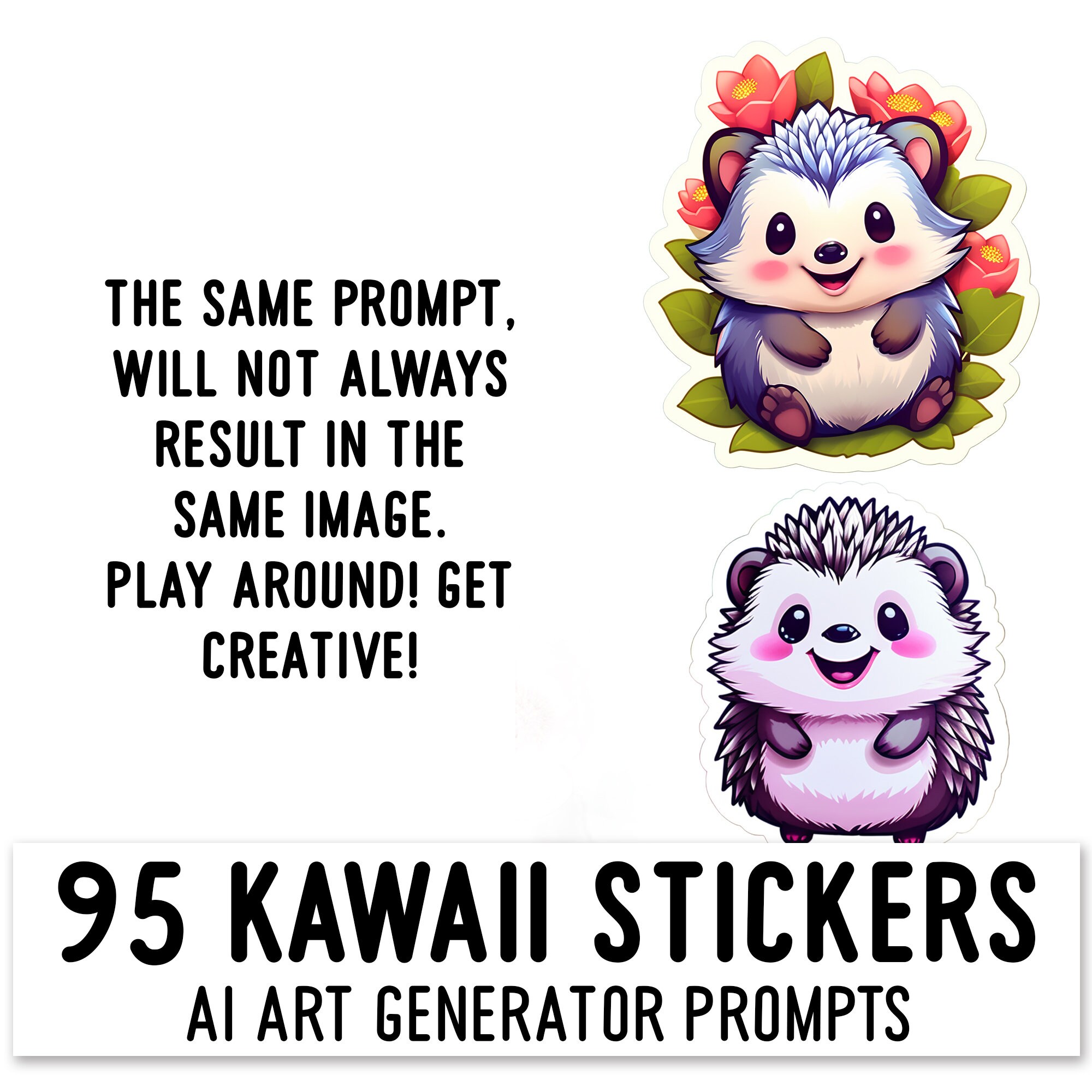 70 Kawaii Animal Sticker Prompts Instant Download for AI Art Generators ...