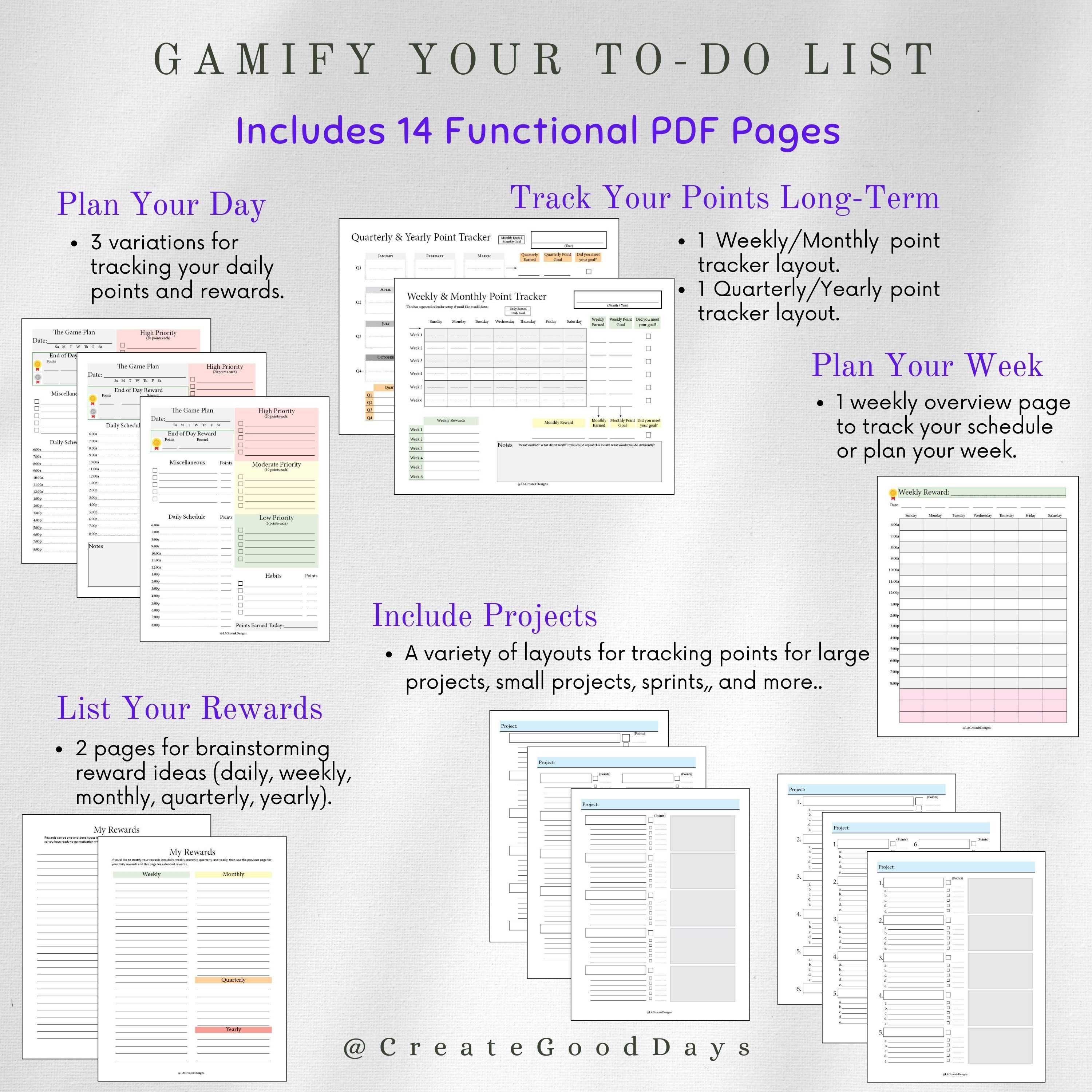 Gamify Your To-do List, Motivating Fun Rewards, Productivity Tracker Point System, Gamify Life ...
