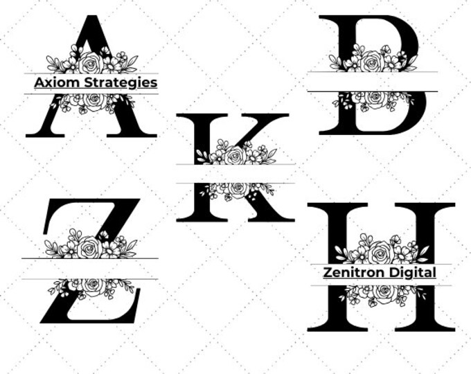 Floral Split Monogram Svg, Jpg, Png, Dxf, Flower Monogram Clipart ...
