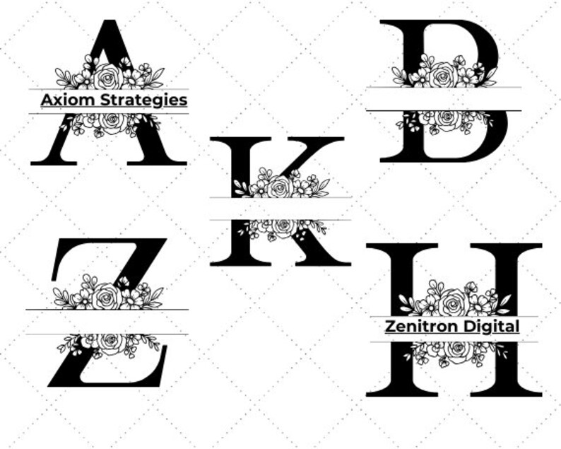 Floral Split Monogram Svg, Jpg, Png, Dxf, Flower Monogram Clipart ...