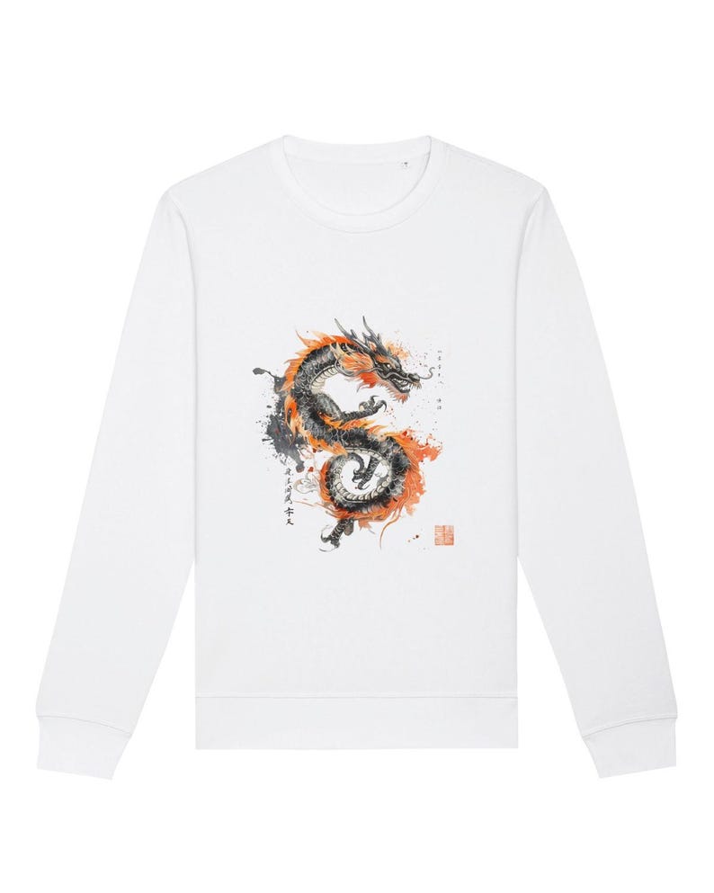 Calligraphy Avini Style Ink Fire Dragon Hanzi Print Sweatshirt, Chinese ...