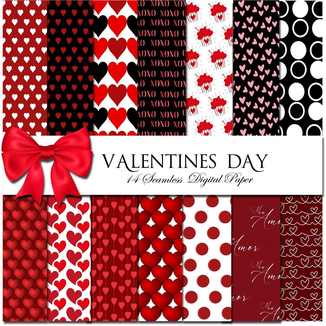Valentine Digital Paper, Valentine's Day Scrapbook Papers, Hearts ...