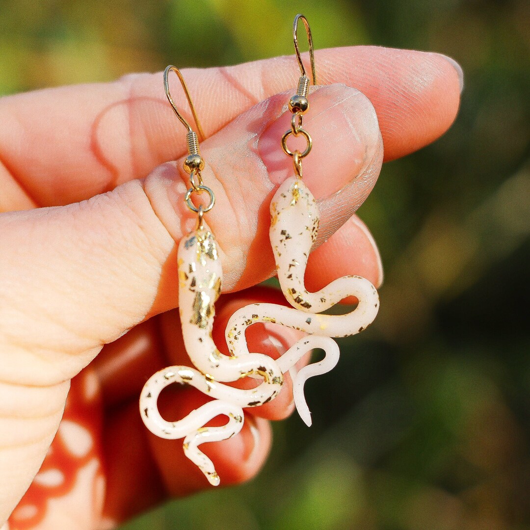 White Polymer Clay Snake Earrings Hypoallergenic Boho Style Snake ...