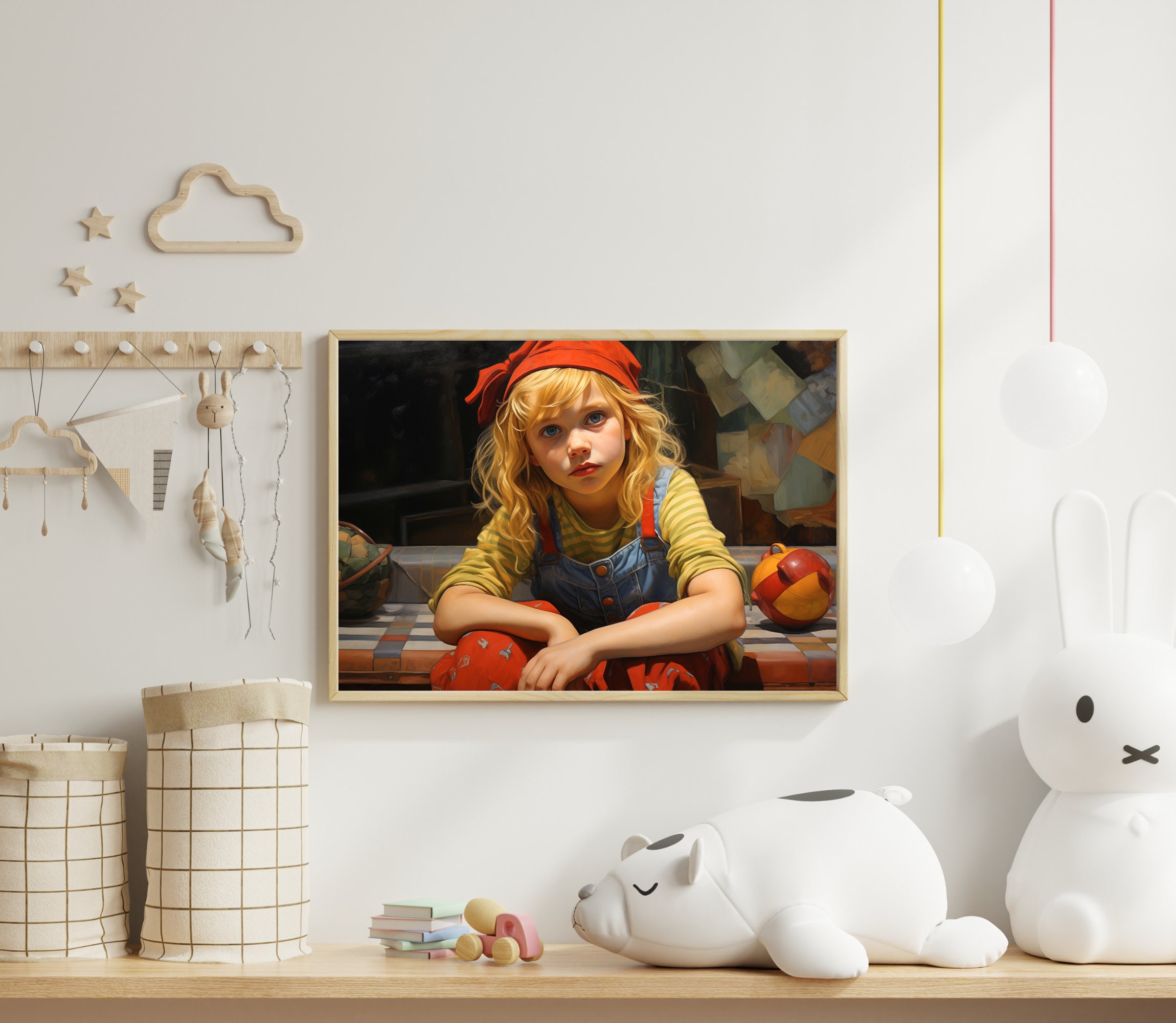 Little Girl in a Red Hat. Printable Wall Art. Printable Painting ...