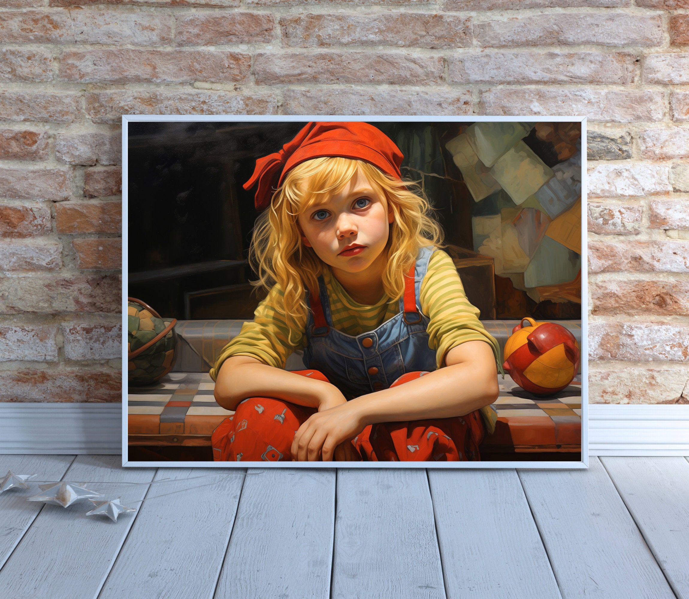 Little Girl in a Red Hat. Printable Wall Art. Printable Painting ...