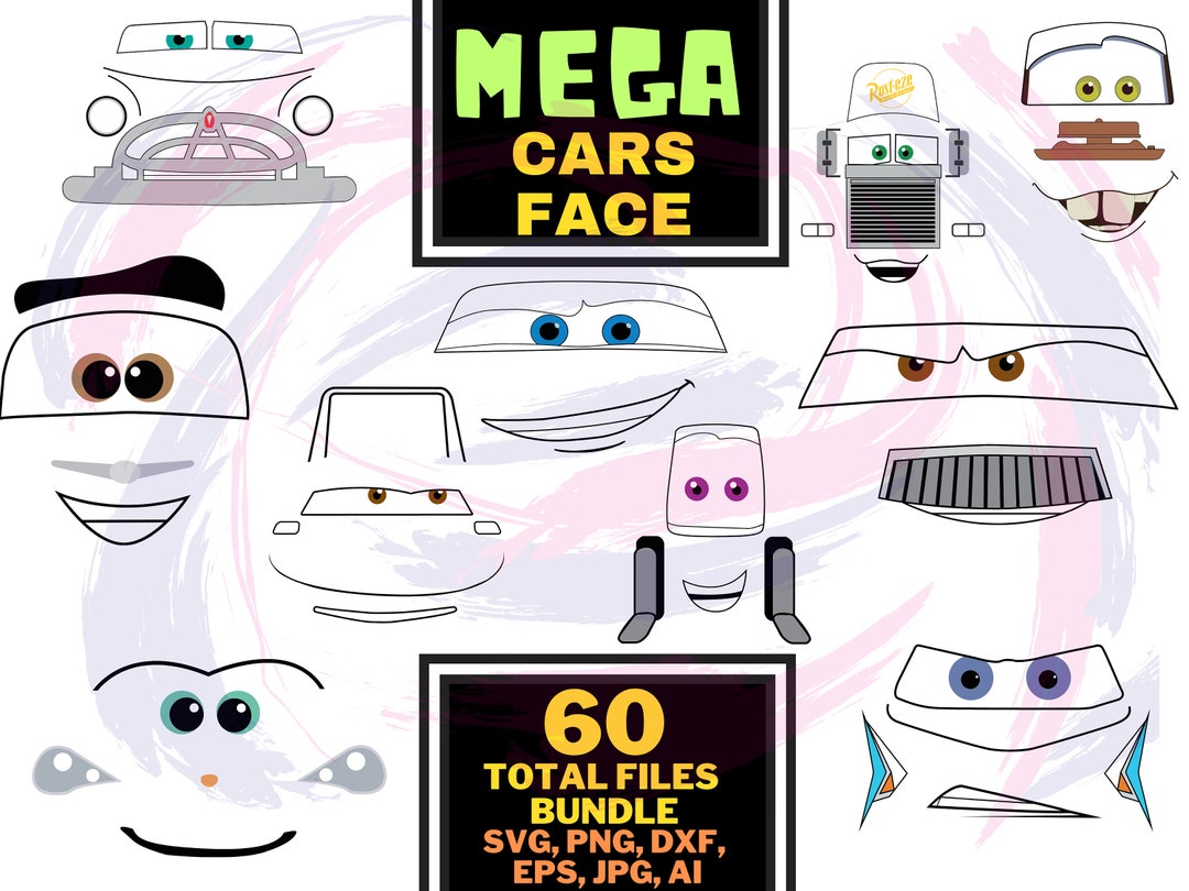 Cars Faces Svg Bundle, Ai, Cut File for Cricut and Silhouette, Digital ...