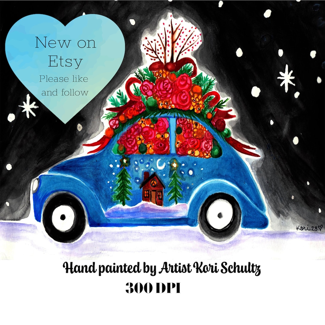 VW Beetle Valentine Wall Art Digital Download Hand-drawn Hand Drawn ...