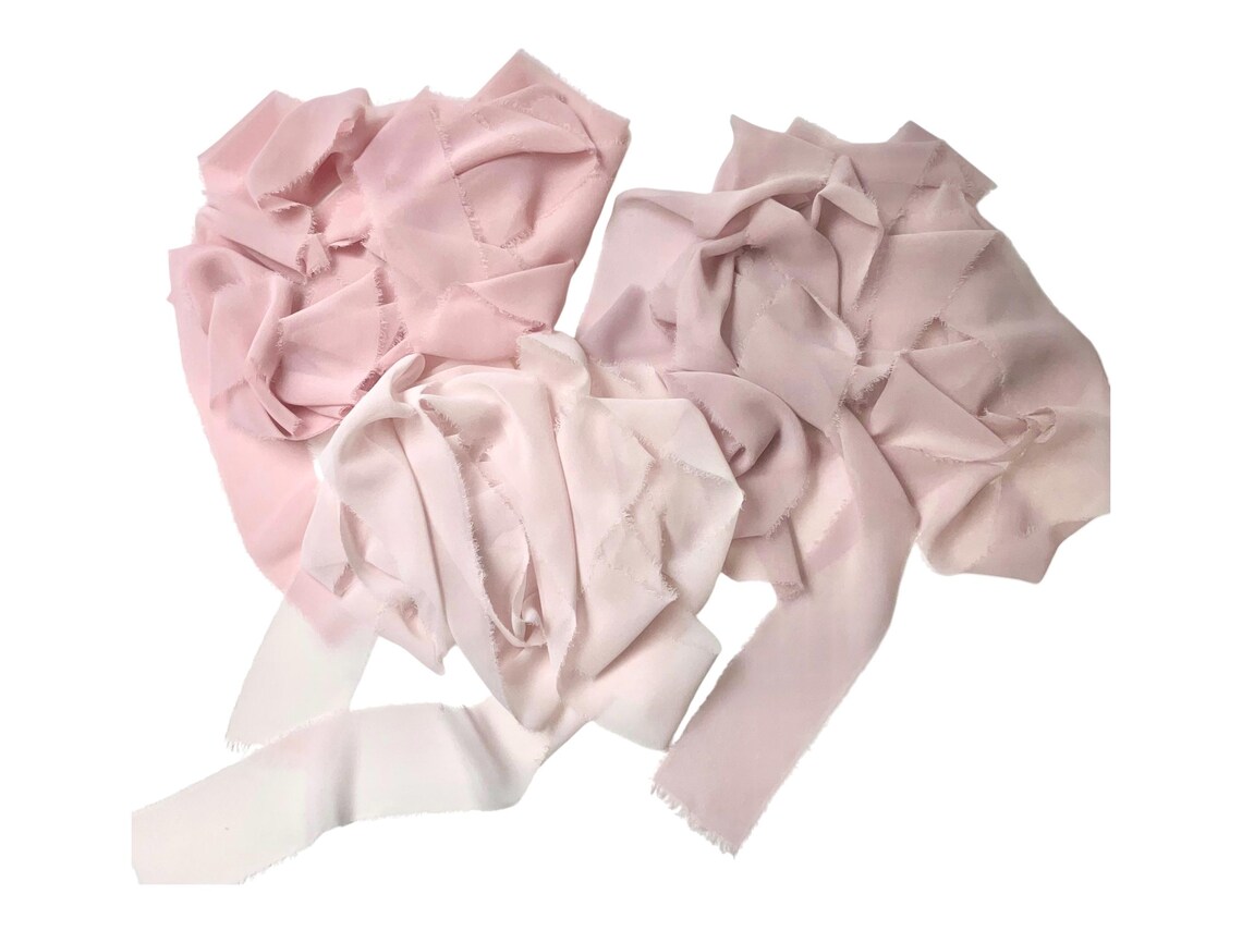 Pink Chiffon Ribbon, Frayed Edge Ribbon on Spool, Wedding Ribbon, Gift ...