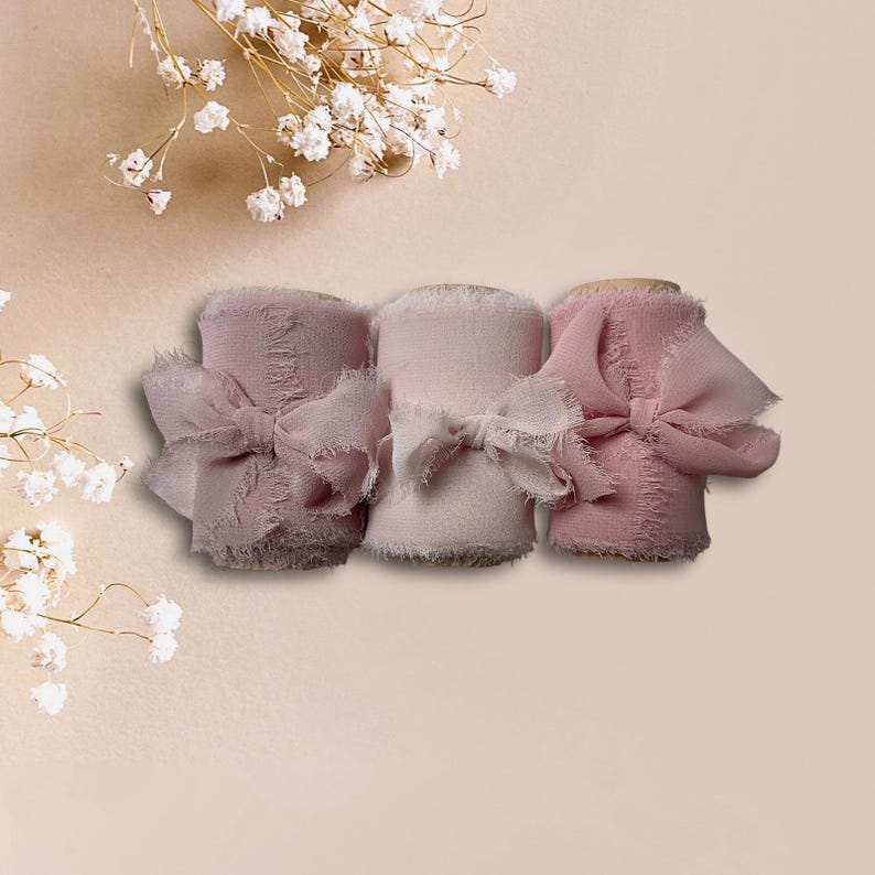 Pink Chiffon Ribbon, Frayed Edge Ribbon on Spool, Wedding Ribbon, Gift ...