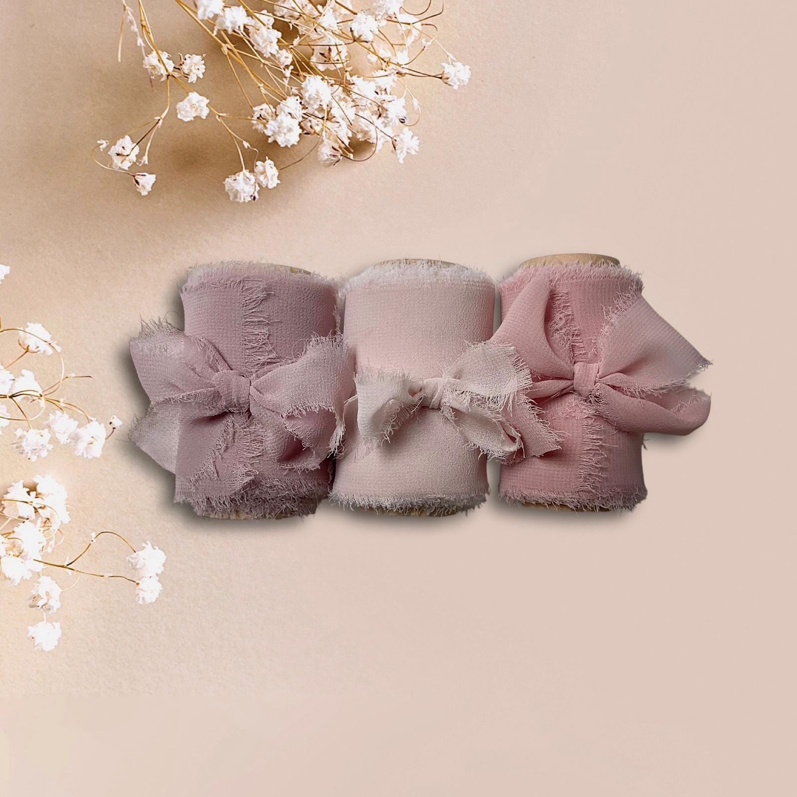 Pink Chiffon Ribbon, Frayed Edge Ribbon on Spool, Wedding Ribbon, Gift ...
