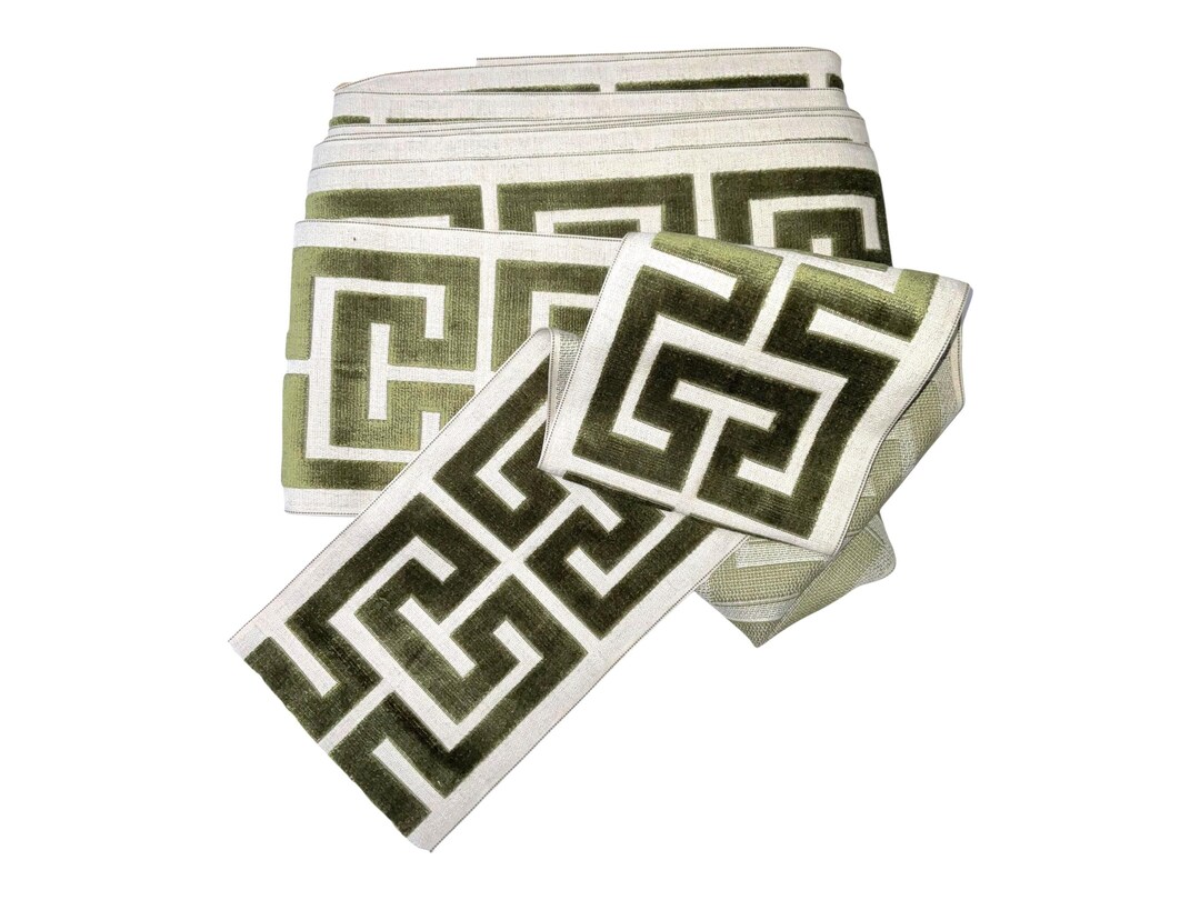 Green Extra Wide Velvet Trim, Designer Greek Key Woven Sewing Tape by ...
