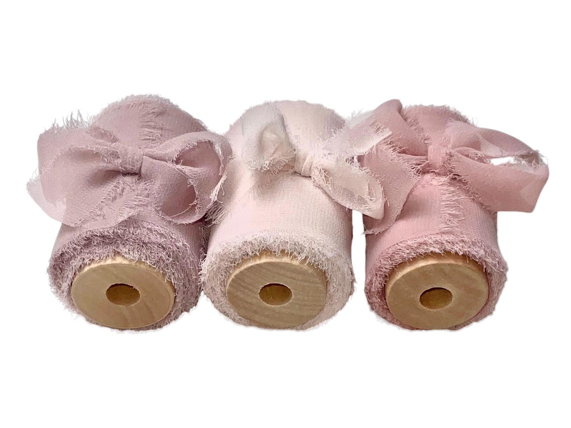 Pink Chiffon Ribbon, Frayed Edge Ribbon on Spool, Wedding Ribbon, Gift ...