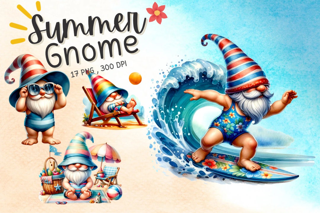 Summer Gnome, Gnome on the Beach, Gnome Clipart, Summer Clipart, Beach ...
