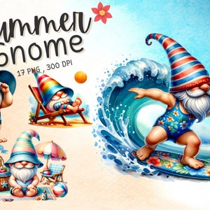 Summer Gnome, Gnome on the Beach, Gnome Clipart, Summer Clipart, Beach ...
