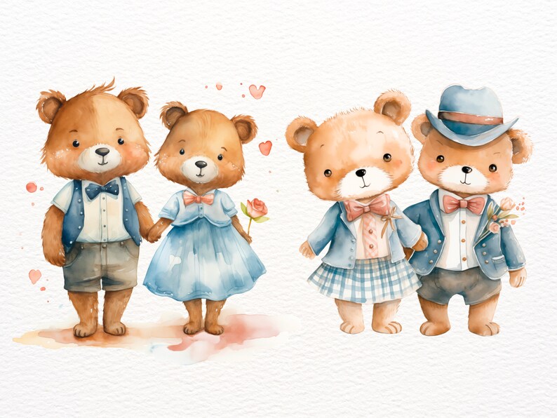 Cutie Bears Clipart, Love Bear Clipart, Bear Clipart, Water Color Bear ...