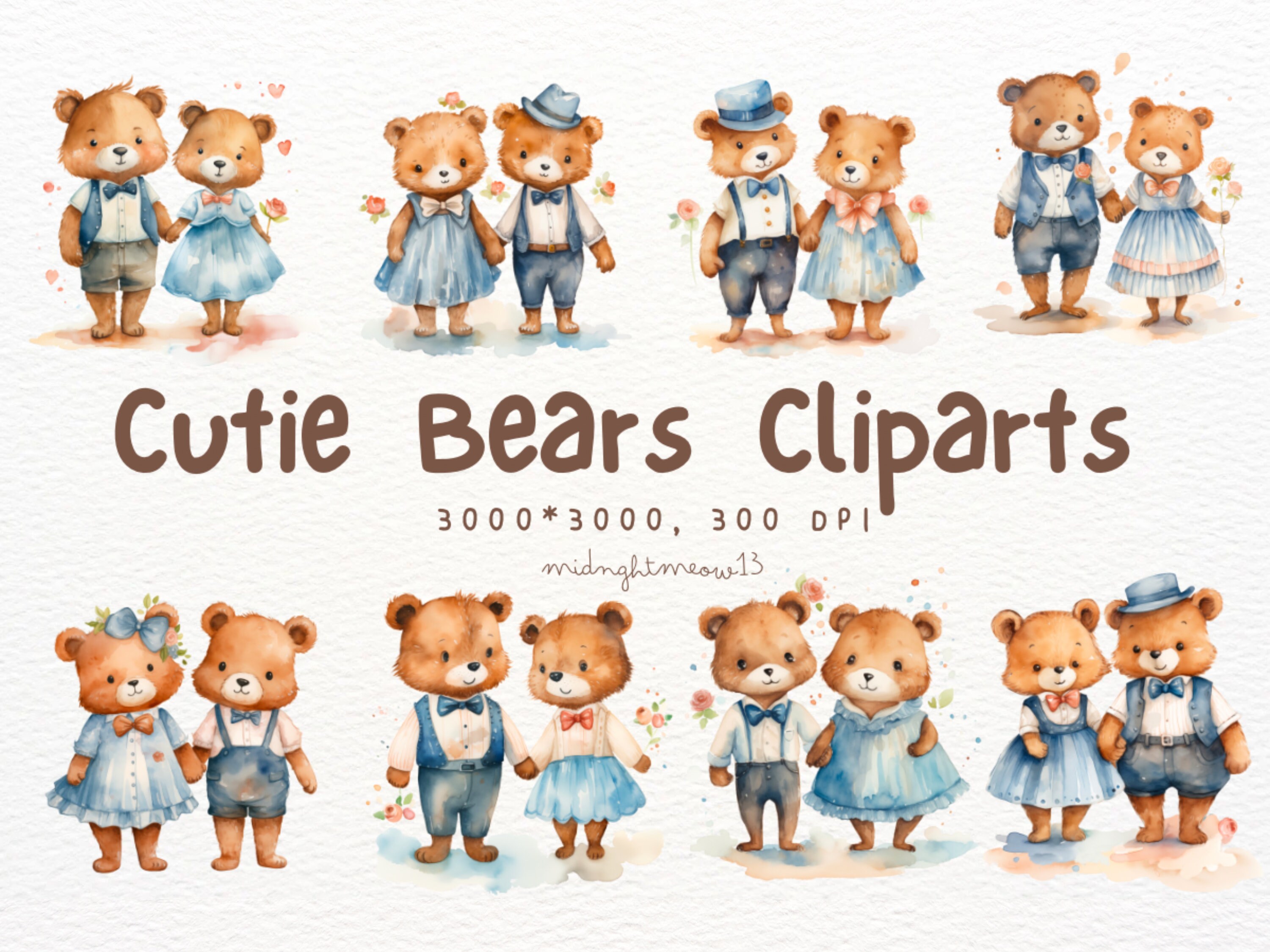 Cutie Bears Clipart, Love Bear Clipart, Bear Clipart, Water Color Bear ...
