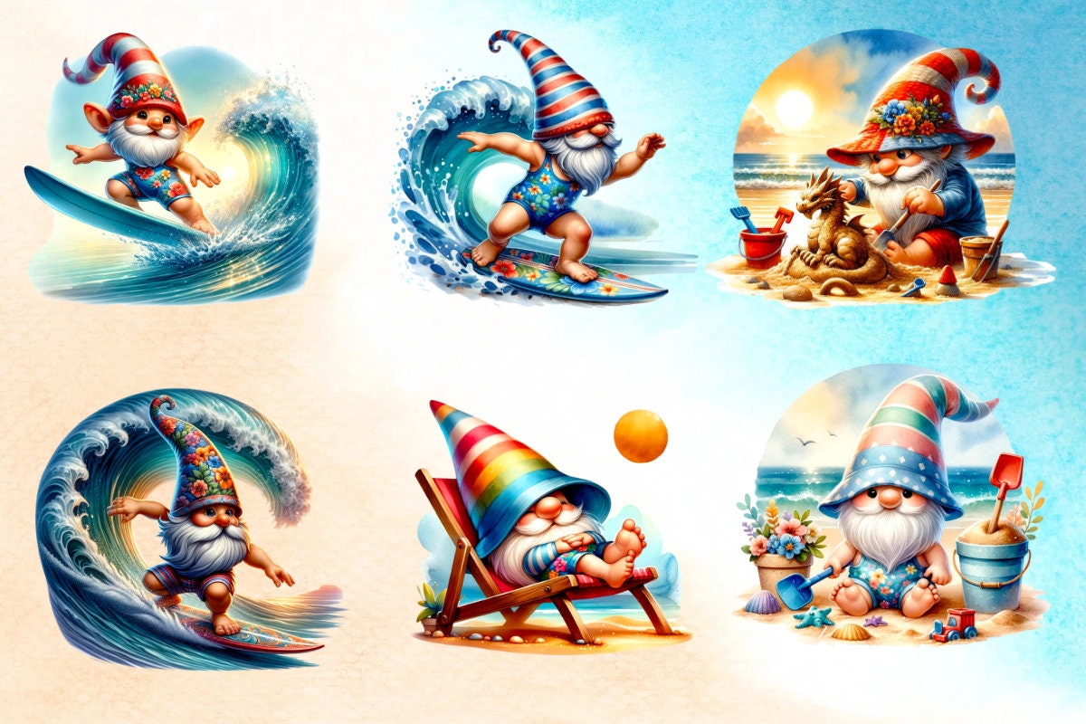 Summer Gnome, Gnome on the Beach, Gnome Clipart, Summer Clipart, Beach ...
