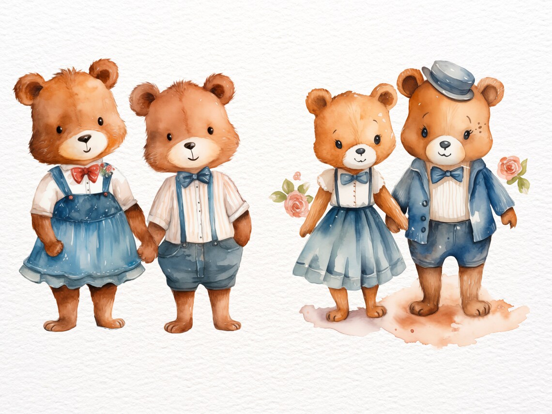 Cutie Bears Clipart, Love Bear Clipart, Bear Clipart, Water Color Bear ...