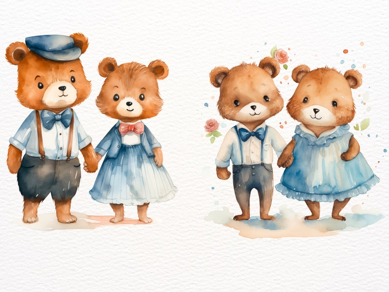 Cutie Bears Clipart, Love Bear Clipart, Bear Clipart, Water Color Bear ...