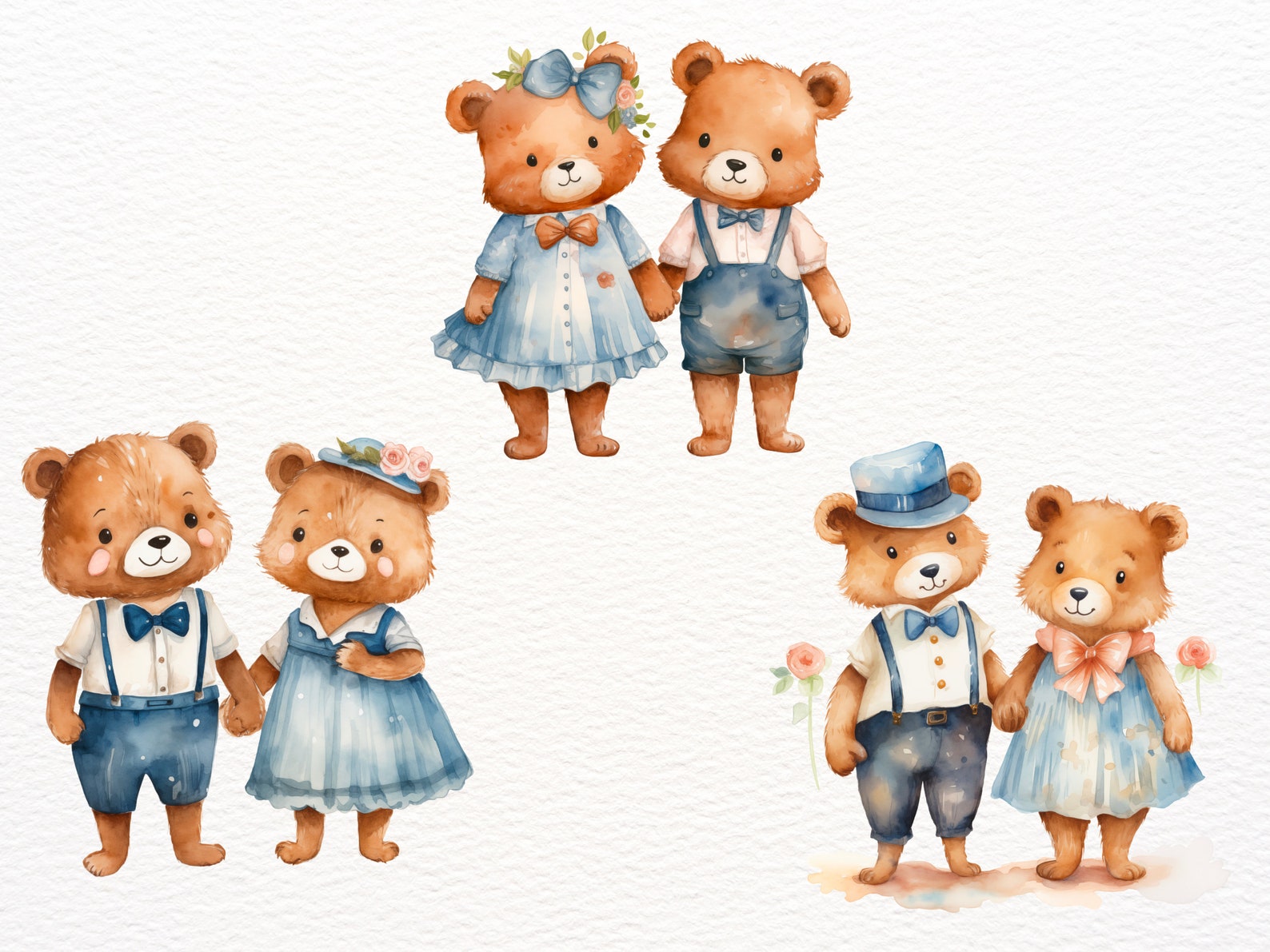 Cutie Bears Clipart, Love Bear Clipart, Bear Clipart, Water Color Bear ...