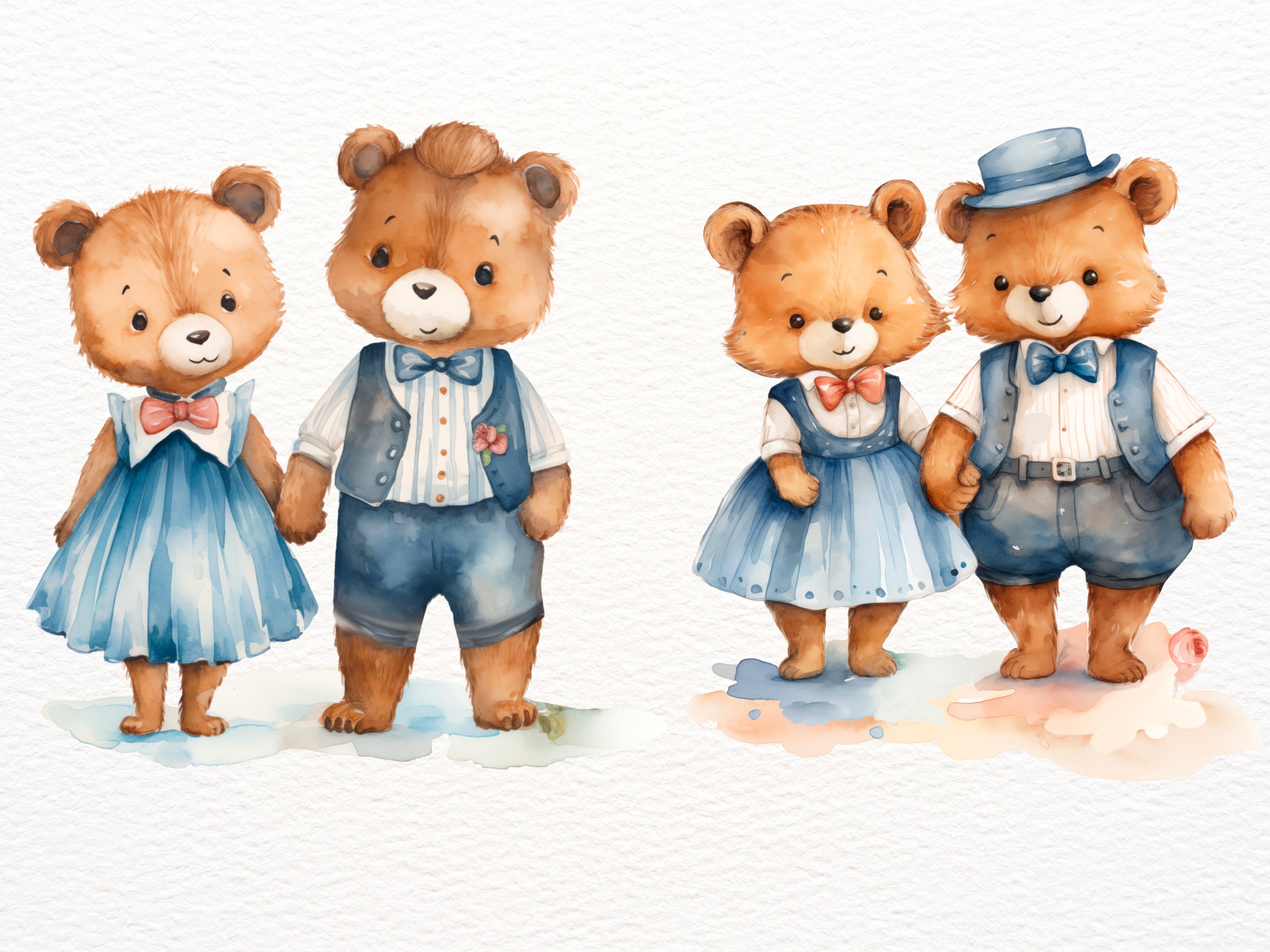 Cutie Bears Clipart, Love Bear Clipart, Bear Clipart, Water Color Bear ...