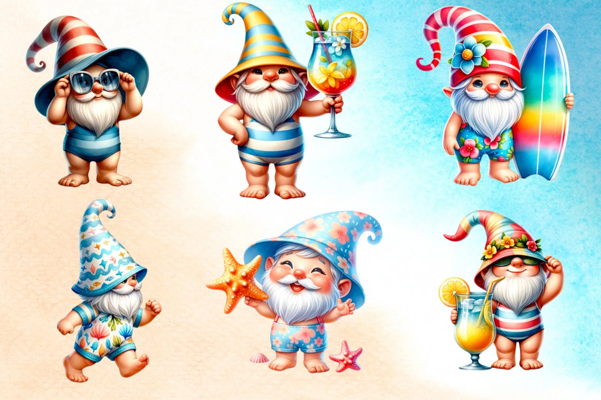 Summer Gnome, Gnome on the Beach, Gnome Clipart, Summer Clipart, Beach ...