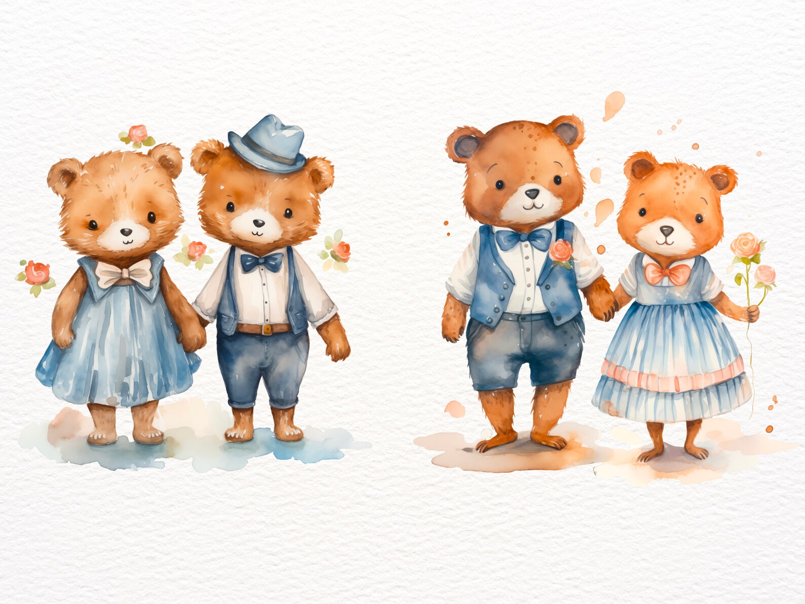 Cutie Bears Clipart, Love Bear Clipart, Bear Clipart, Water Color Bear ...
