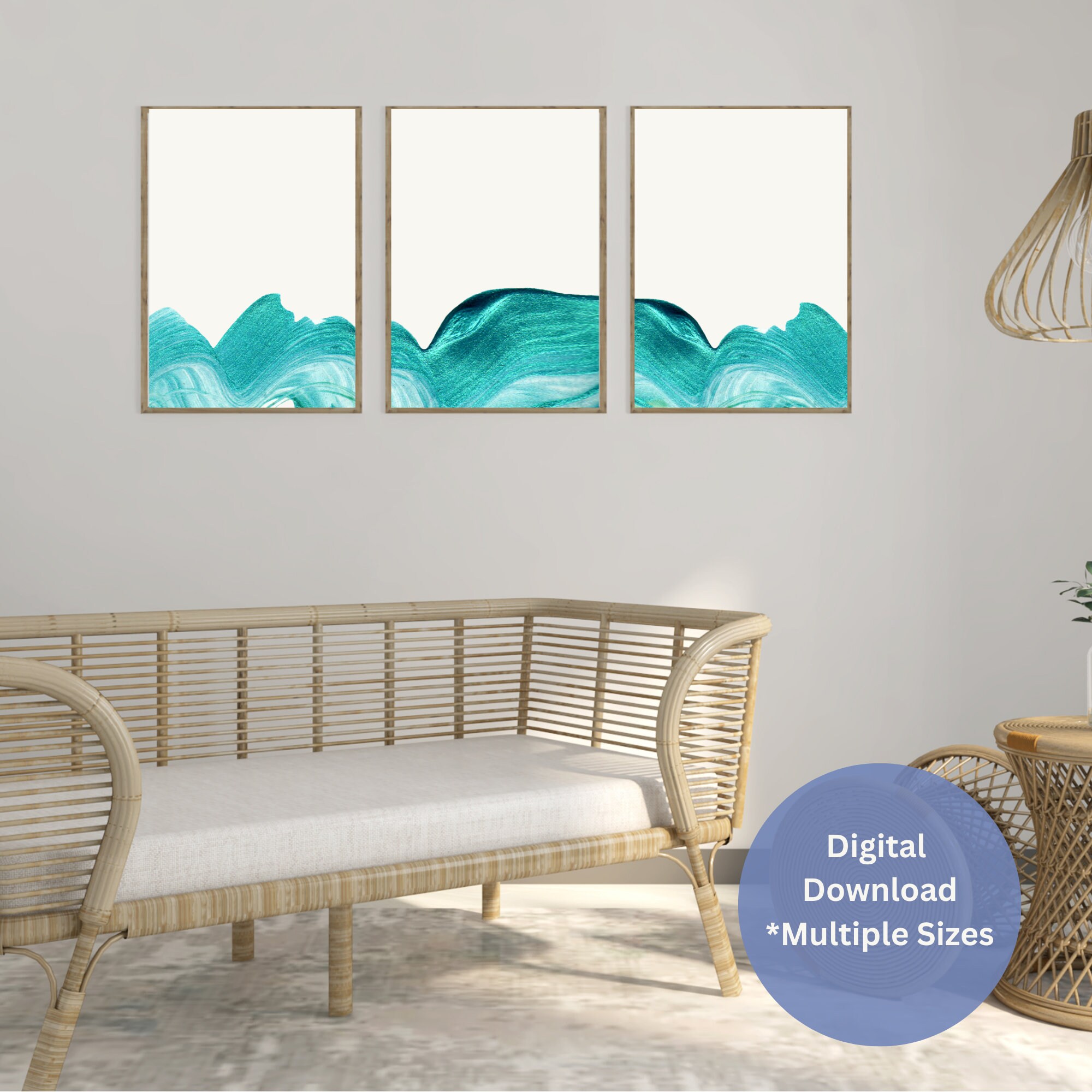 3-piece Wave Digital Art Set Modern Abstract Wall Art Prints Instant ...