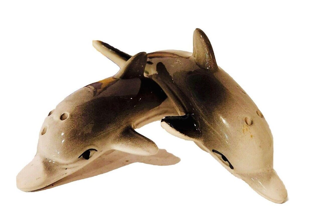 Stacking Vintage Dolphin SALT & PEPPER SHAKERS Nautical Ocean Flipper ...