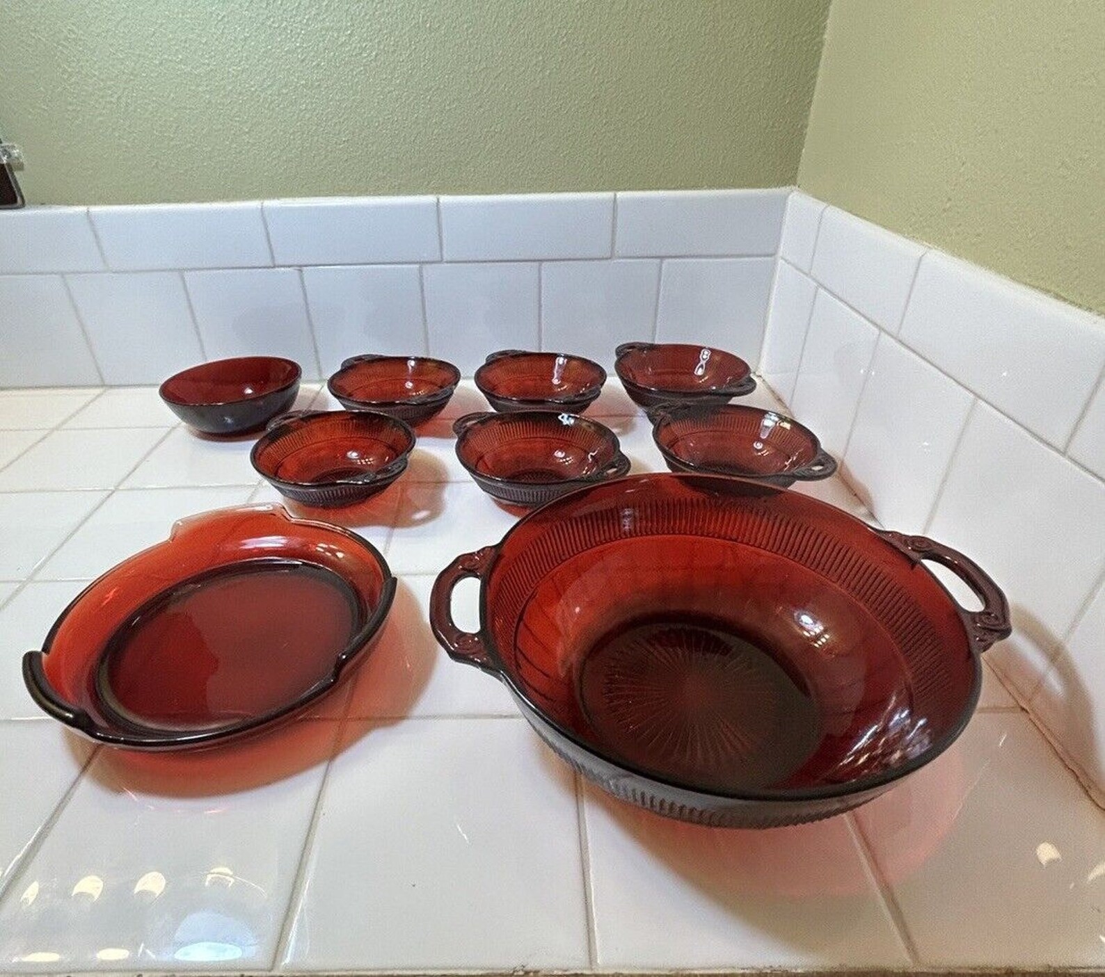 9 Pc Vintage Anchor Hocking Coronation Ruby Red Glass Fruit and Dessert ...