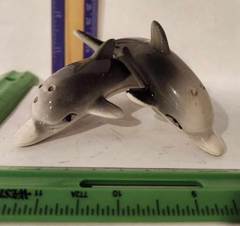 Stacking Vintage Dolphin SALT & PEPPER SHAKERS Nautical Ocean Flipper ...