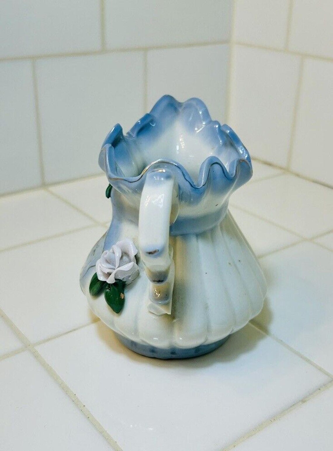 Ceramic Creamer Pitcher With Ruffled Edge Porcelain Flowers - for Tea ...