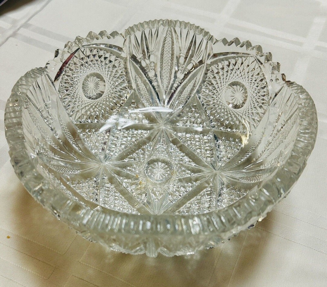 Vintage Brilliant Imperial Nucut Glass Crystal Bowl Sawtooth Edge Bowl ...